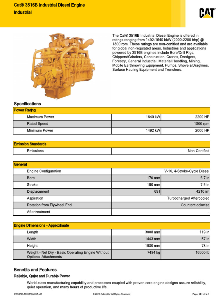 3516B Engine Specifications | PDF
