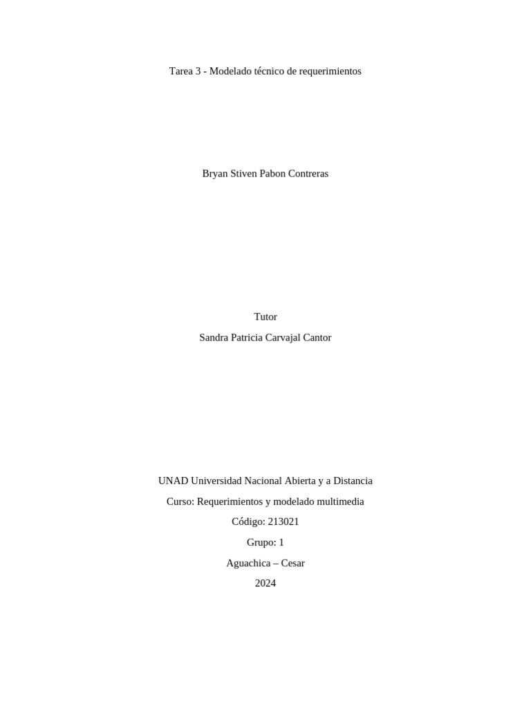 Tarea 3 - Modelado Técnico de Requerimientos - Bryan Pabon | PDF ...
