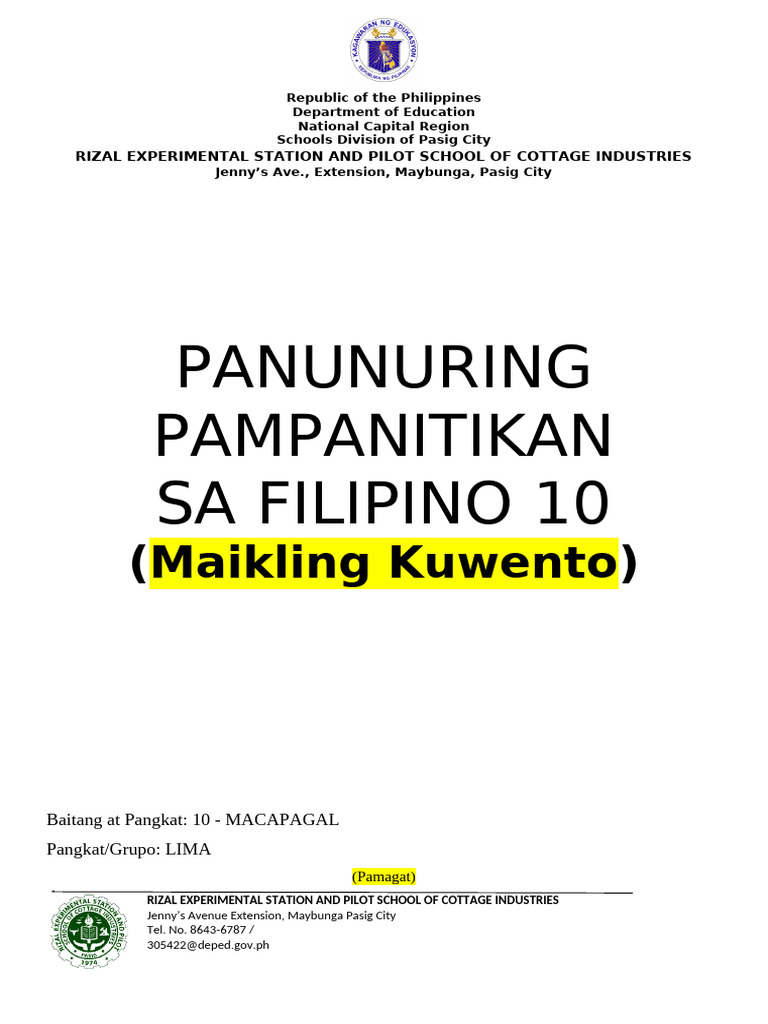 Panunuring Pampanitikan PT1 Pangkatan | PDF