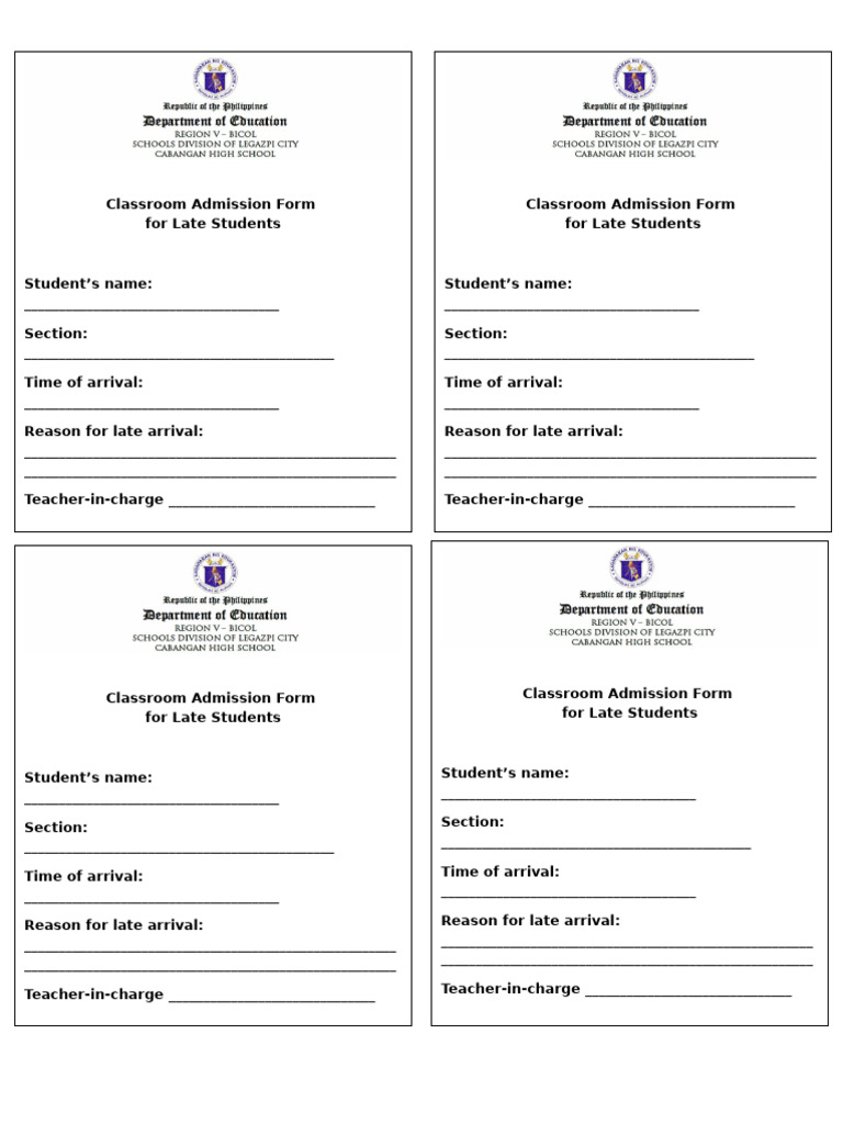 Late Arrival Admission Form | PDF | Career & Growth