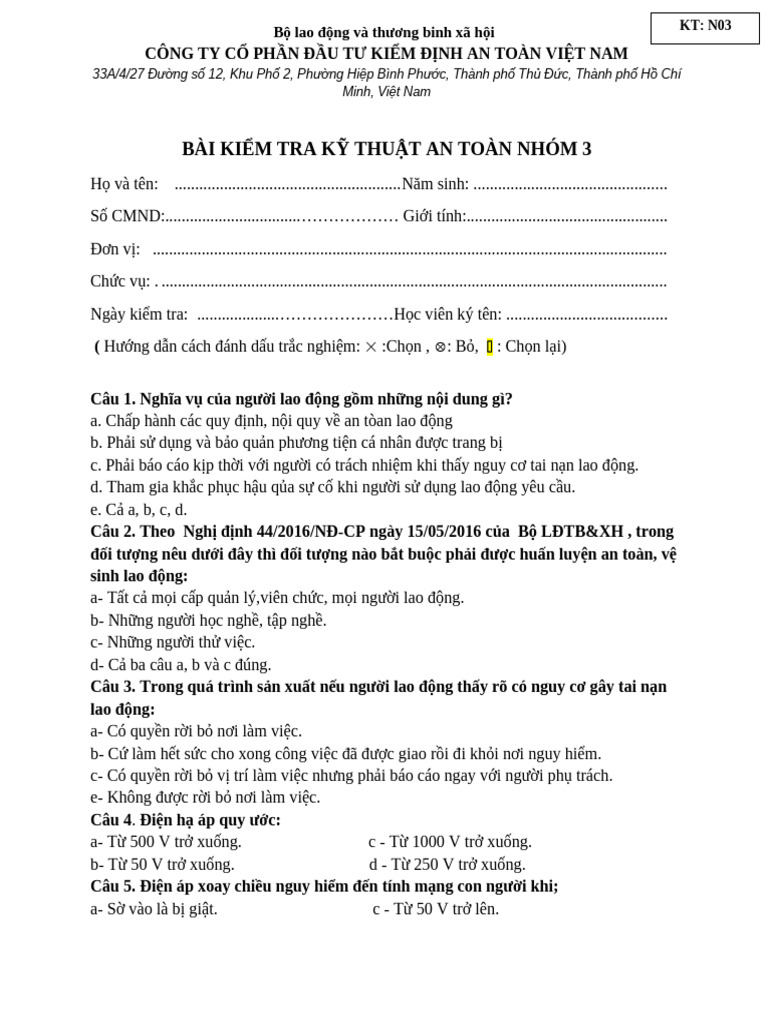 BKT-N3 An Toàn | PDF