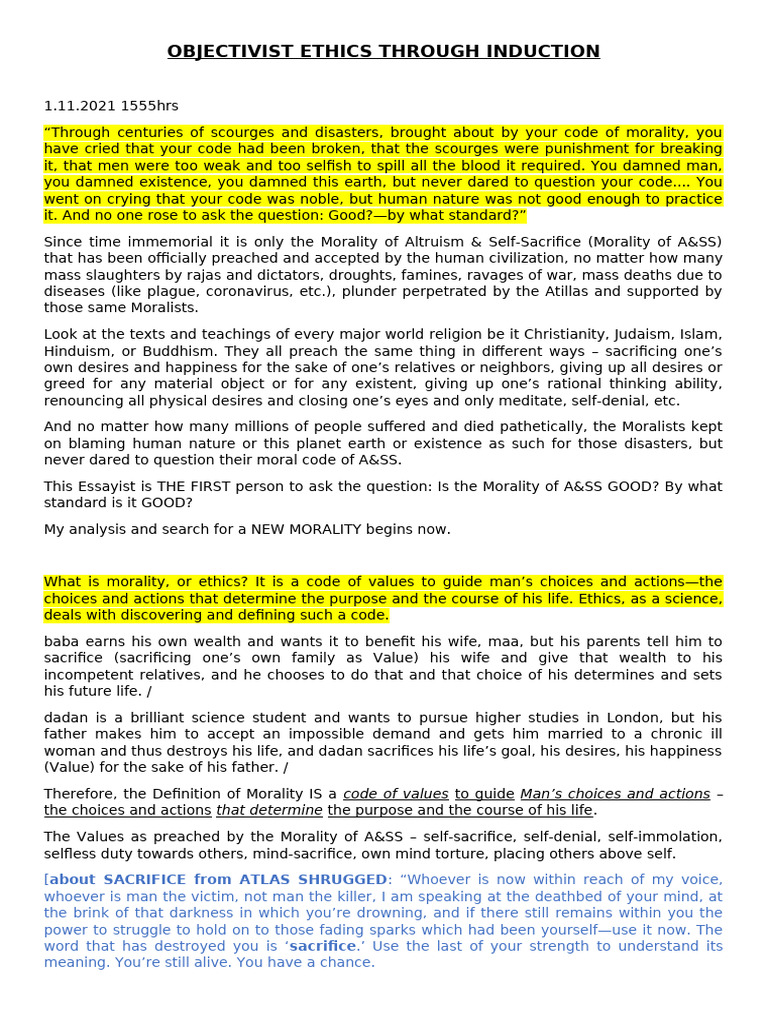 OETI - Objectivist Ethics Through Induction | PDF | Reason | Morality