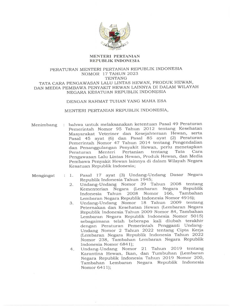 Permentan No 17 Tahun 2023 | PDF Permentan No 17 Tahun 2023 | PDF