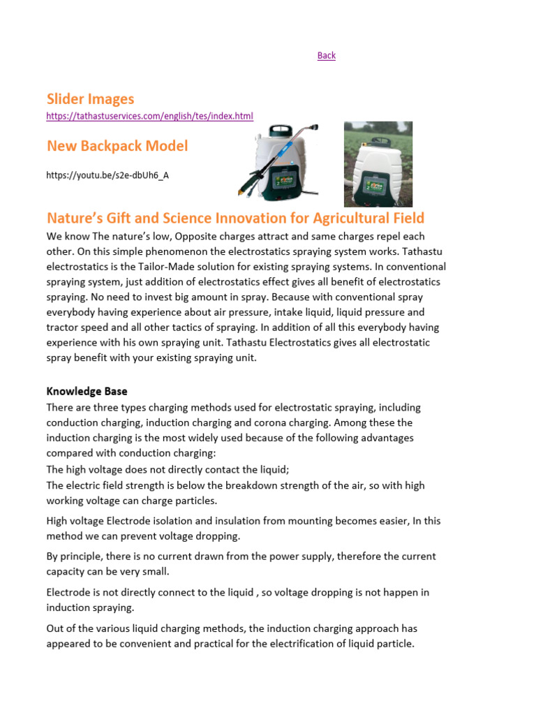 Electrostatic Spraying for Farmers | PDF | High Voltage | Electricity