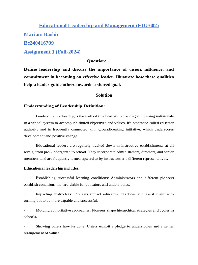 Edu602 Assignment 1 | PDF | Leadership | Courage