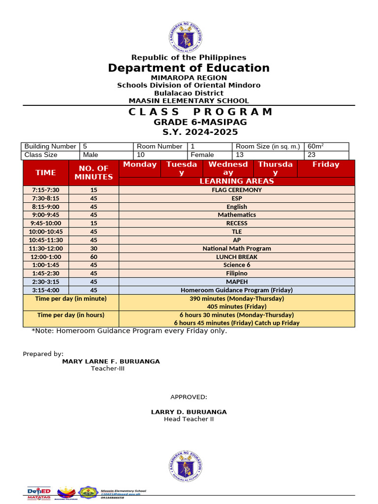 GRADE-6-CLASS-PROGRAM | PDF | Educational Institutions | Schools