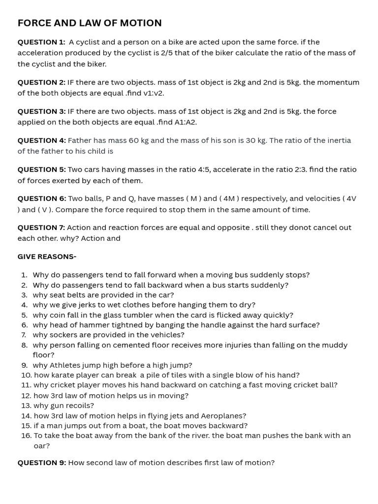 FORCE AND LAW OF MOTION | PDF | Force | Mass