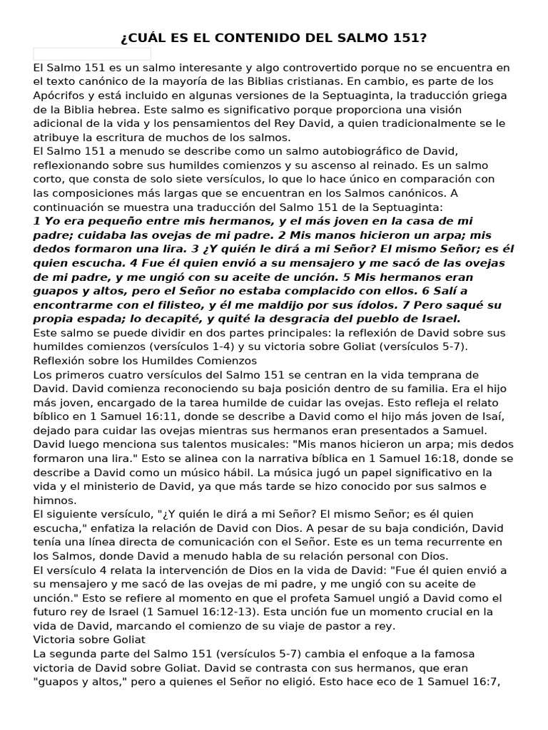 # 1 Cuál Es El Contenido Del Salmo 151 | PDF | David | Biblia