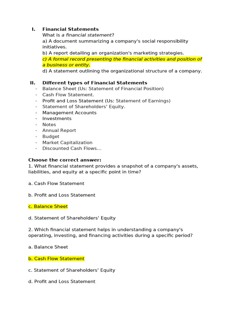 Vocabulary - Types of Financial Statements | PDF | Balance Sheet ...