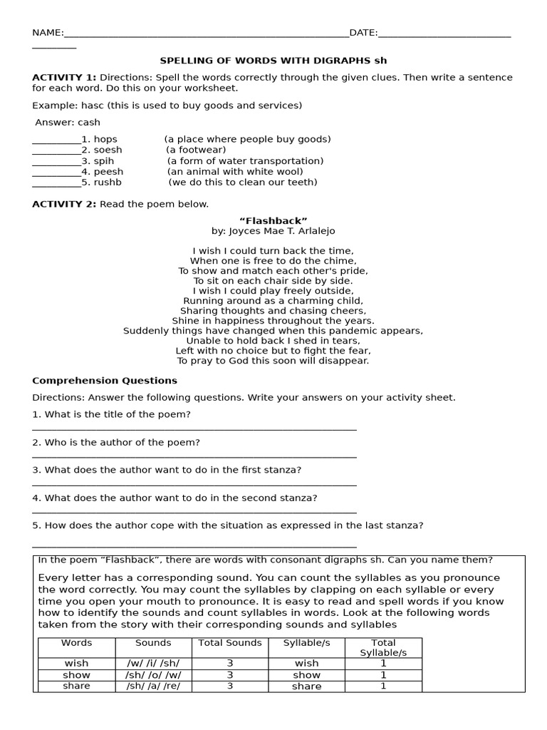 Q2 Week 6 Day 2 English 3 Worksheet | PDF | Syllable | Consonant