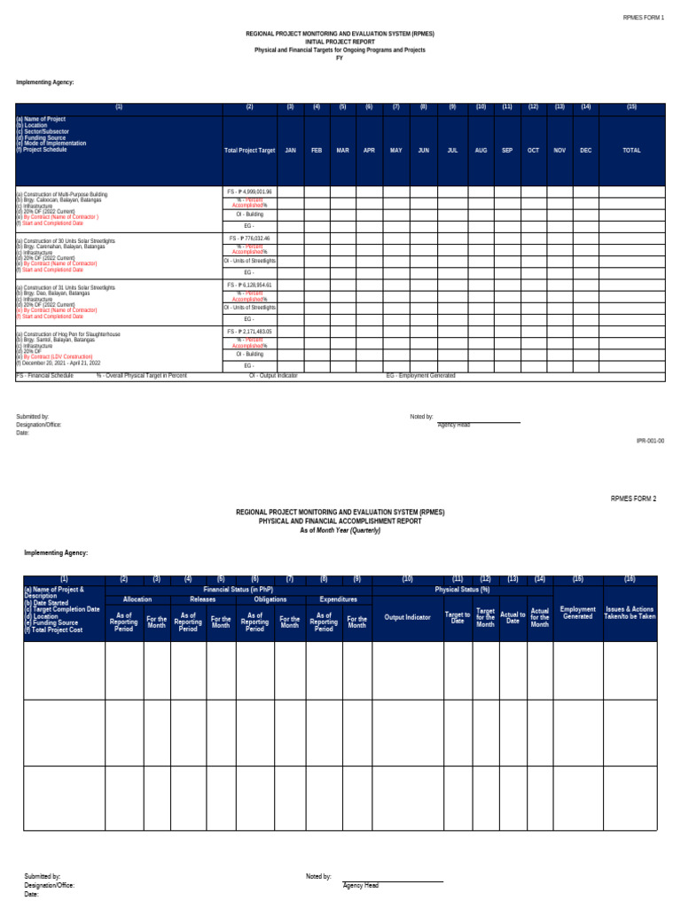 RPMES Input Forms 1-4 Template | PDF | Business