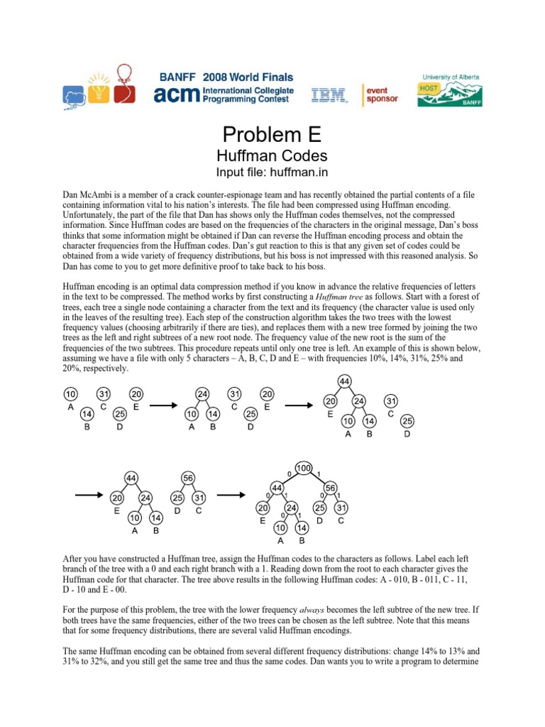 Problem E: Huffman Codes | PDF | Data Compression | Mathematical Concepts