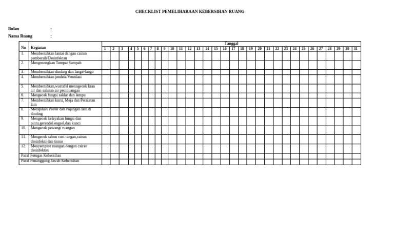 Checklist Pemeliharaan Kebersihan Ruang | PDF