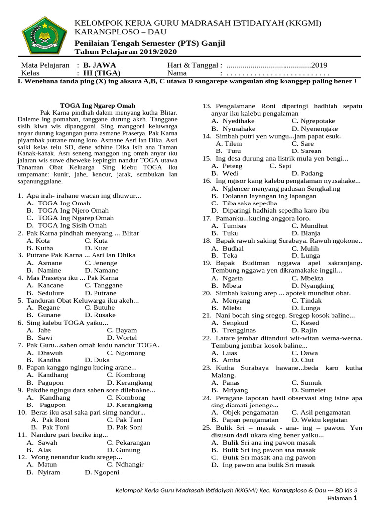 PTS Ganjil 1920 - Jawa 3 | PDF