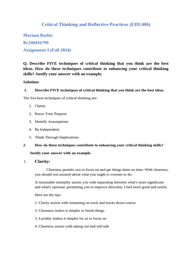 Edu 406 Assignment 1 Solution | PDF | Thought | Motivation