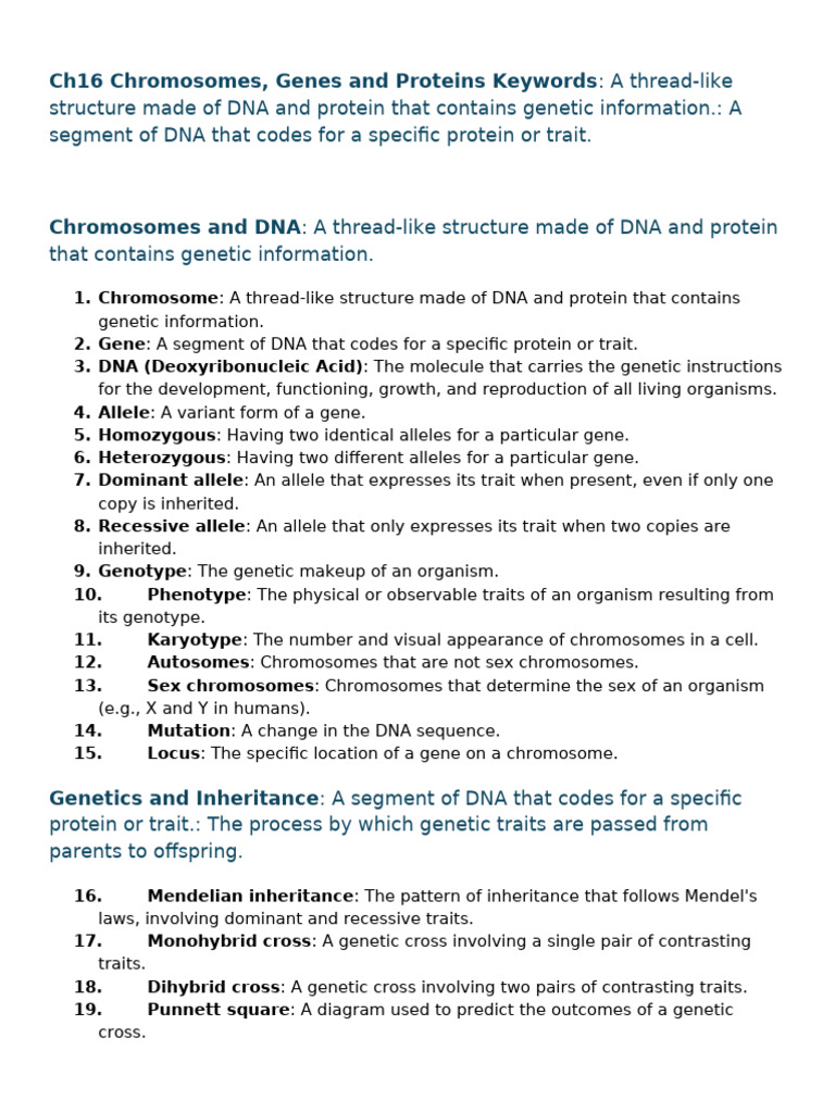 Ch16 Key Words With Definitions | PDF | Genetics | Allele