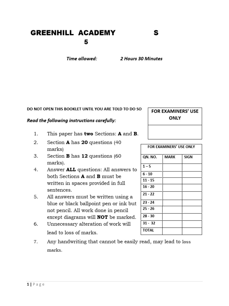 p5 MATHEMATICS SET ONE | PDF