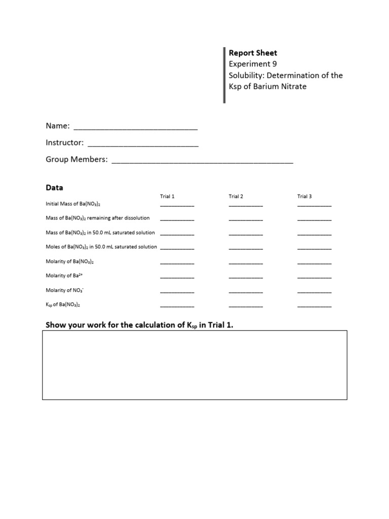Ksp Barium Nitrate Report Sheet | PDF