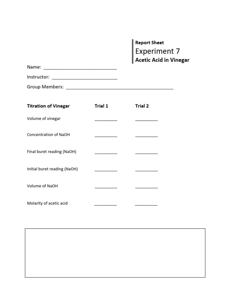 Acetic Acid in Vinegar Report Sheet | PDF