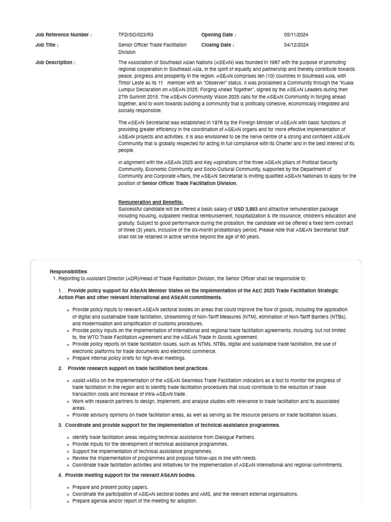 Senior Officer Trade Facilitati Division | PDF | Economies | Business
