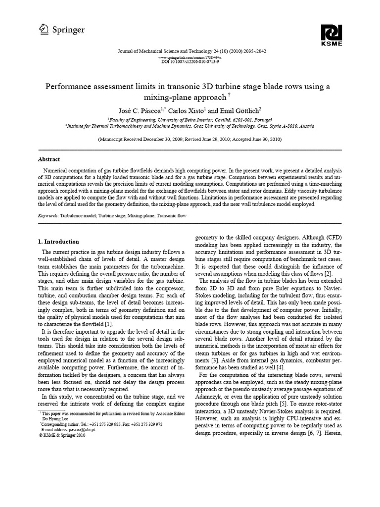 Journal of Mechanical Science and Techno | PDF | Fluid Dynamics | Turbine