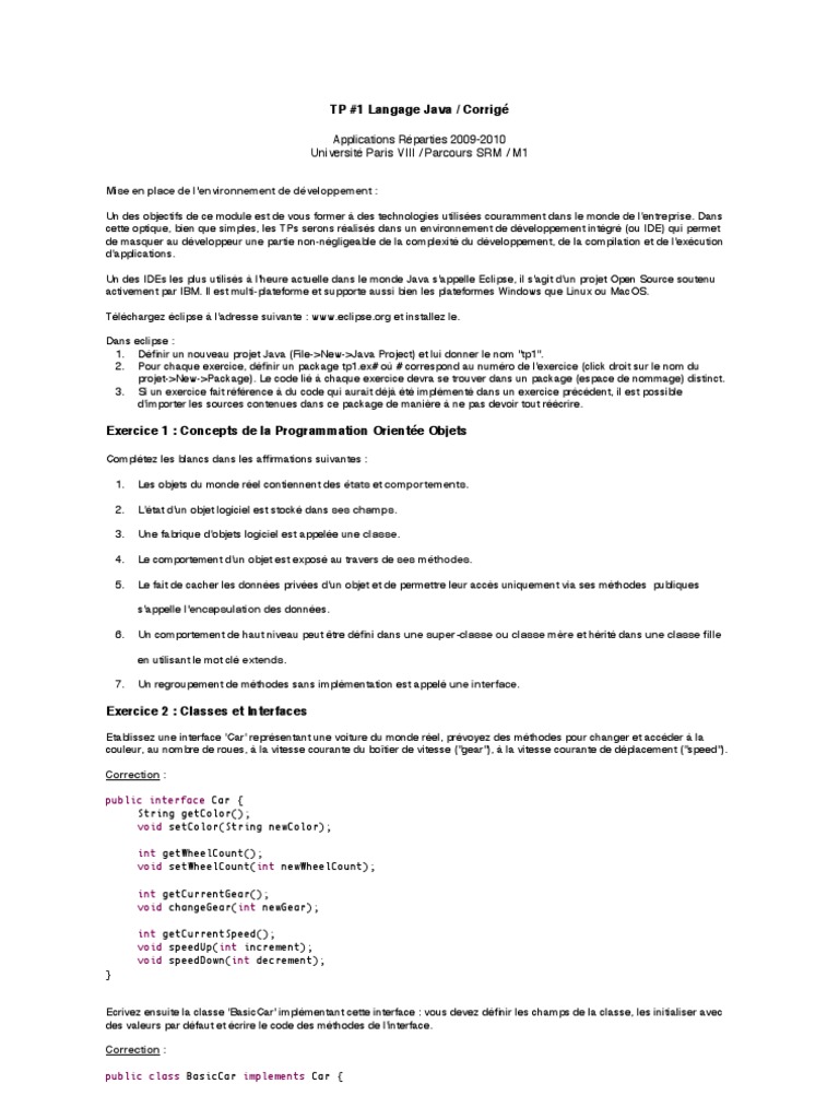 tp1 Corrige | PDF | Environnement de développement | Java (Langage de programmation)