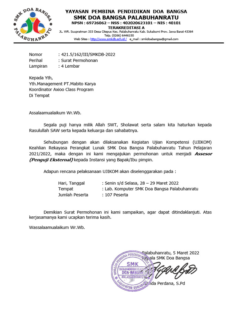 Surat Permohonan Ujikom | PDF