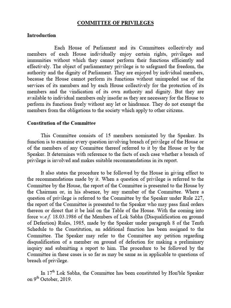 Parliamentary Privilege Committee Overview | PDF | Constitutional Law ...