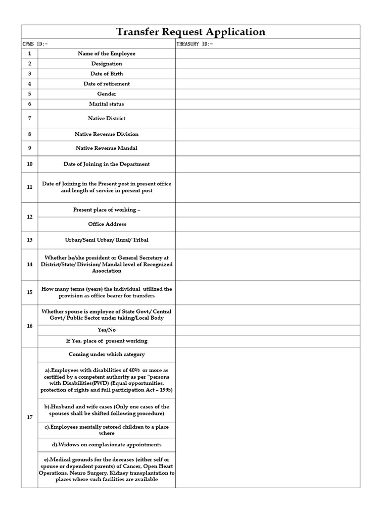 Transfer Application | PDF | Disability | Human Rights