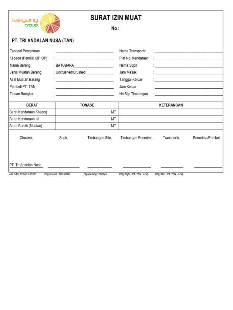 Surat Izin Muat PT. Tri Andalan Nusa | PDF | Pengelolaan Keuangan & Uang