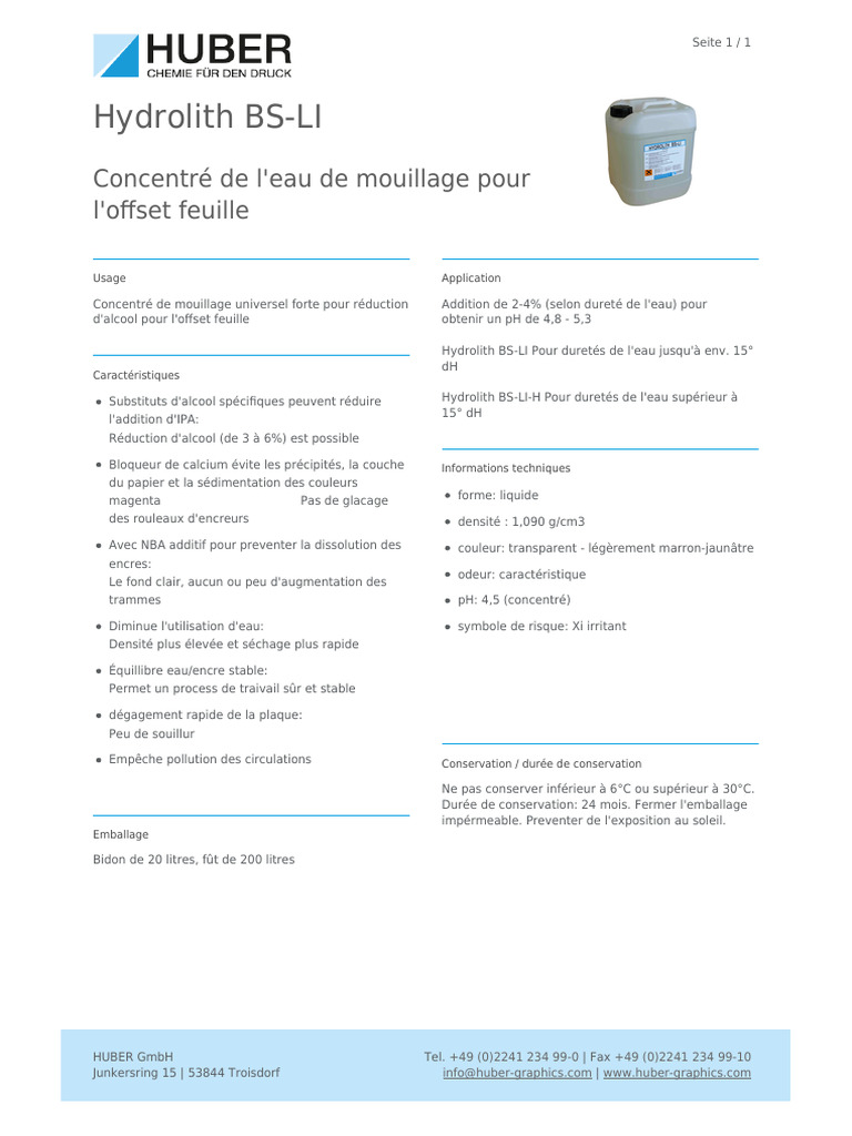 Hydrolith BS-LI : Concentré de mouillage | PDF