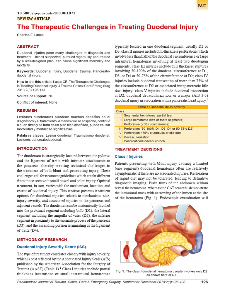 The Therapeutic Challenges in Treating Duodenal Injury | PDF | Pancreas | Medical Specialties
