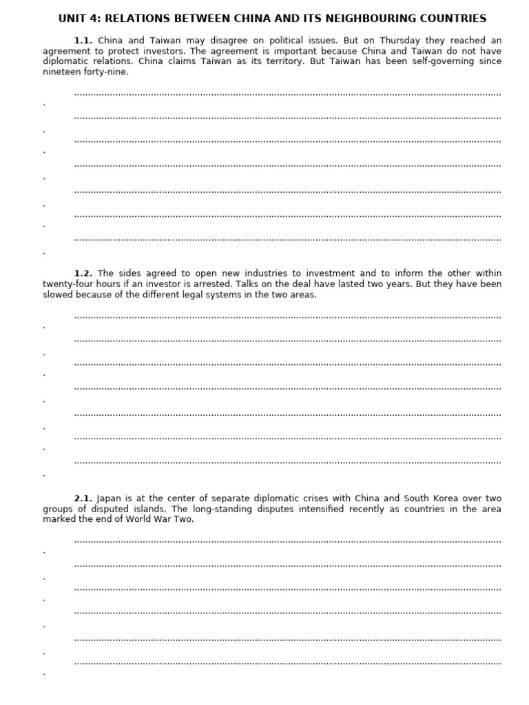 Unit 4 - Relations Between China and Its Neighbouring Countries | PDF