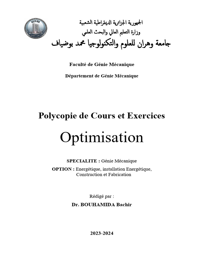Optimisation: Polycopie de Cours Et Exercices | PDF | Optimisation ...