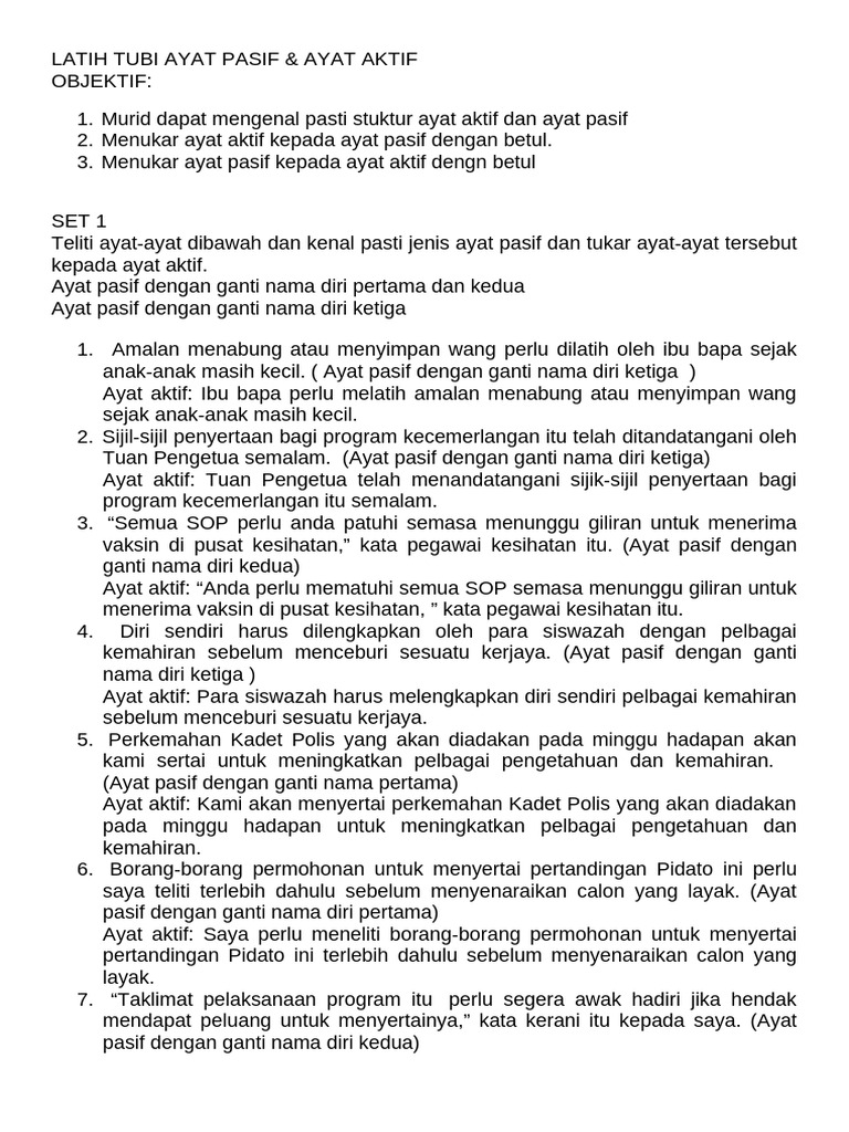 Latih Tubi Ayat Pasif | PDF