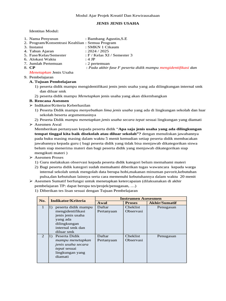 Jenis Usaha Mapel PKK Kelas 11 | PDF