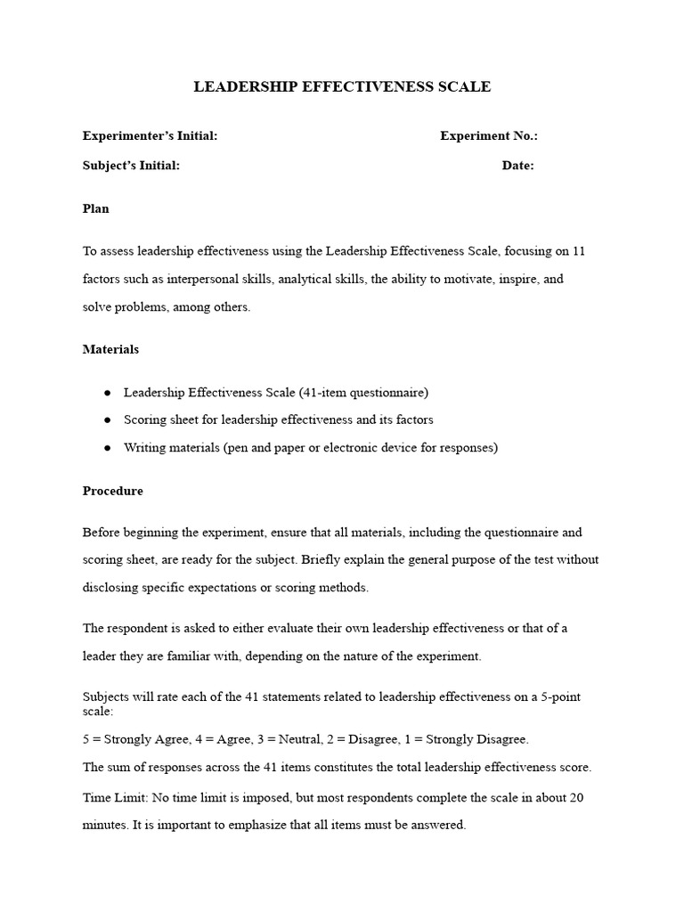 Leadership Effectiveness Scale | PDF | Leadership | Experiment