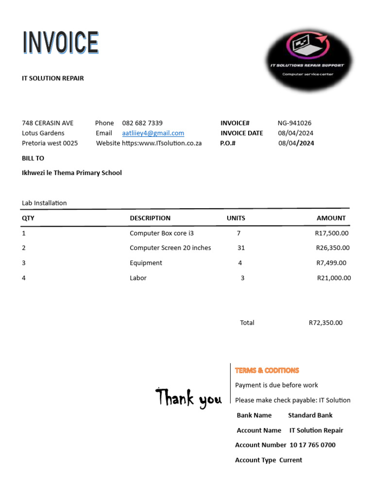 It Solution Repair Invoice Lab | PDF