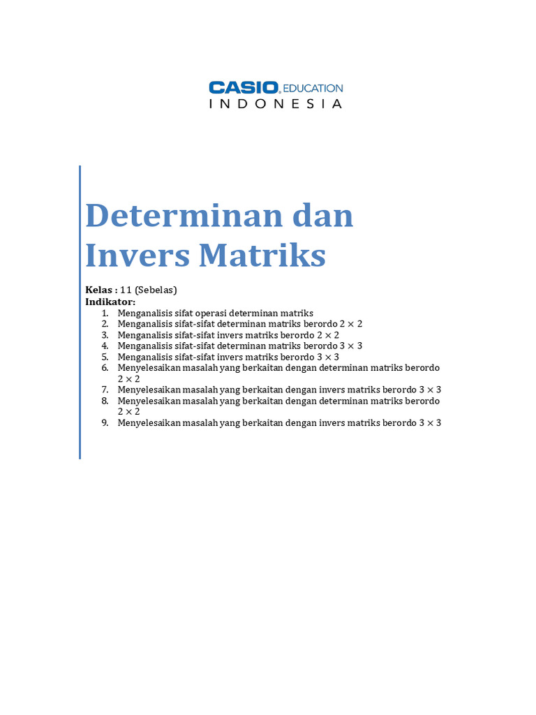 Determinan dan Invers Matriks Kelas 11 | PDF