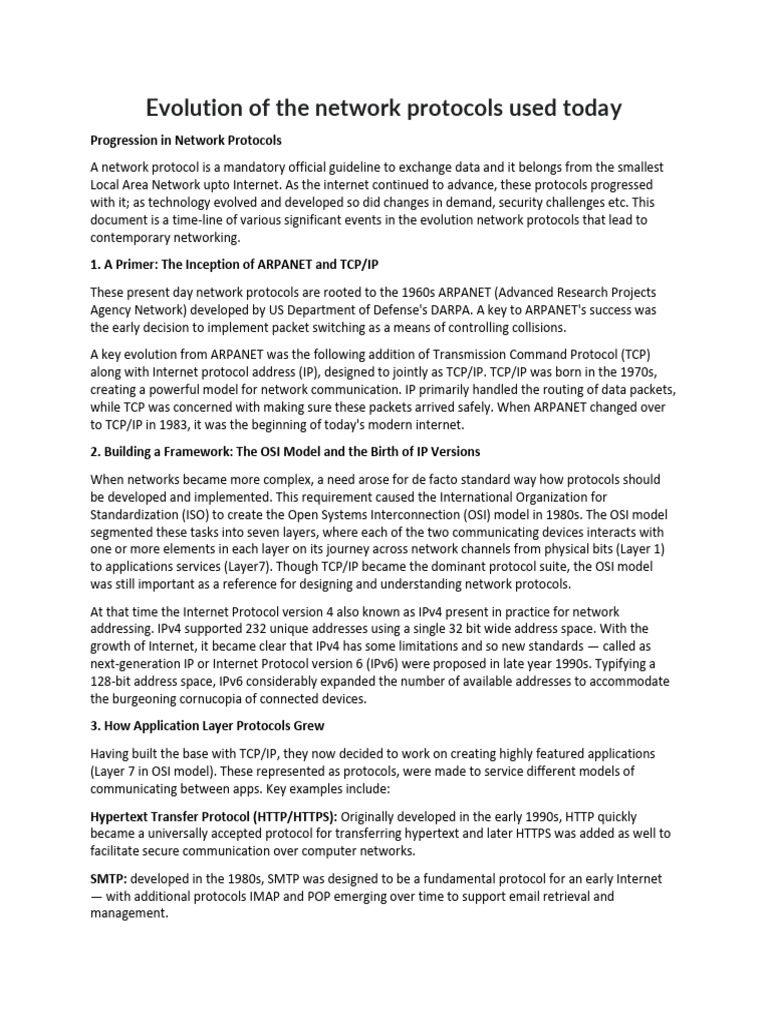 Evolution Of The Network Protocols Used Today Pdf Internet Protocol