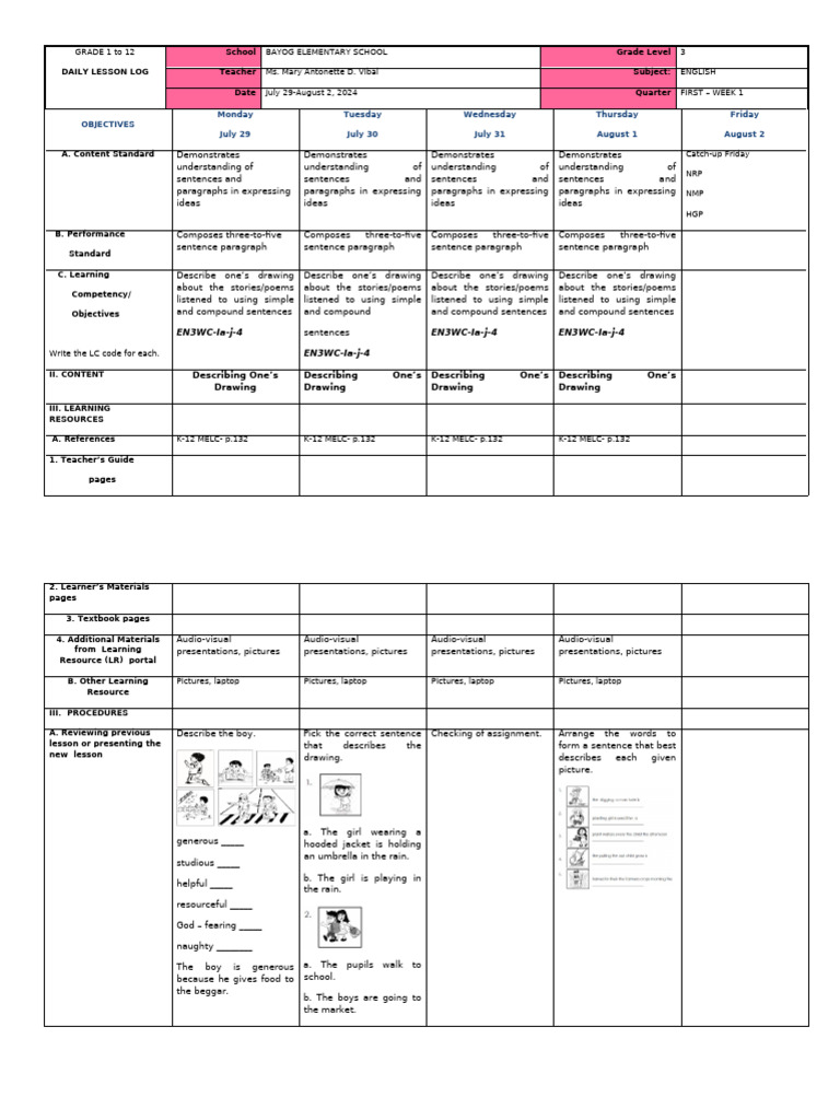 English W1 | PDF | Subject (Grammar) | Sentence (Linguistics)