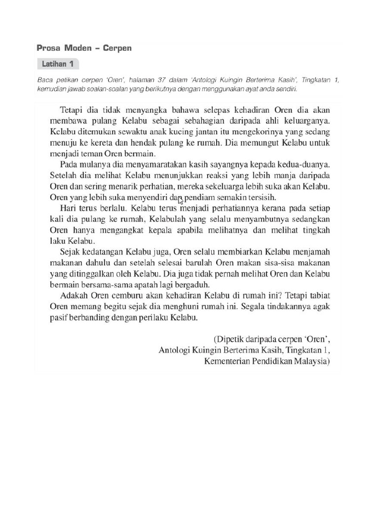 Komsas Tingkatan 1 - Latihan | PDF