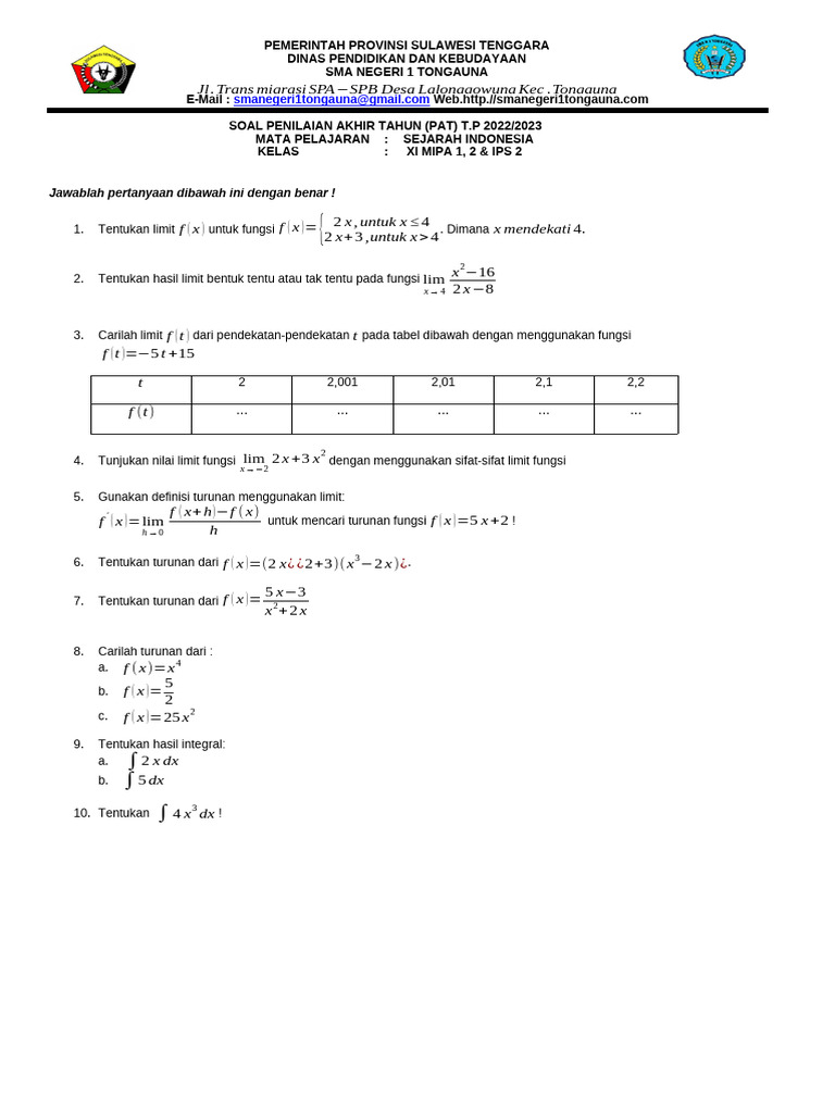 Soal Mapel Matematika Wajib Kelas 11 | PDF | Metode & Bahan Ajar