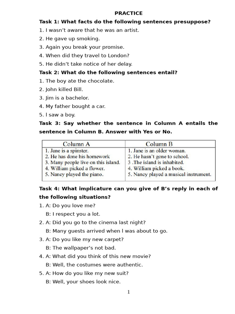 26.10 Pragmatics Practice | PDF | Language Arts & Discipline | Foreign Language Studies