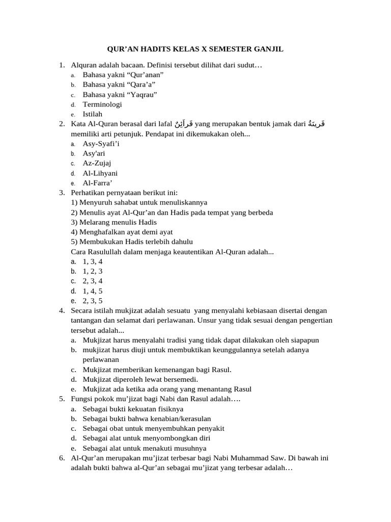 Soal Qurdis Kelas X Sem Ganjil | PDF | Agama & Spiritualitas