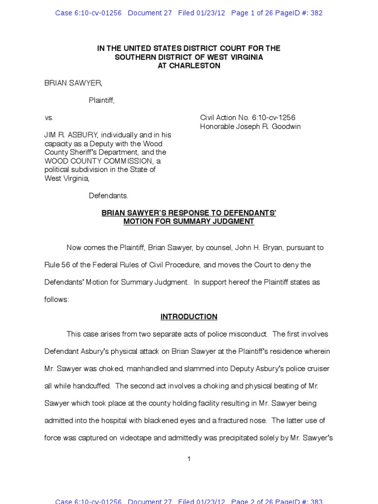 Sawyer v. Asbury Response To Motion For Summary Judgment | PDF ...