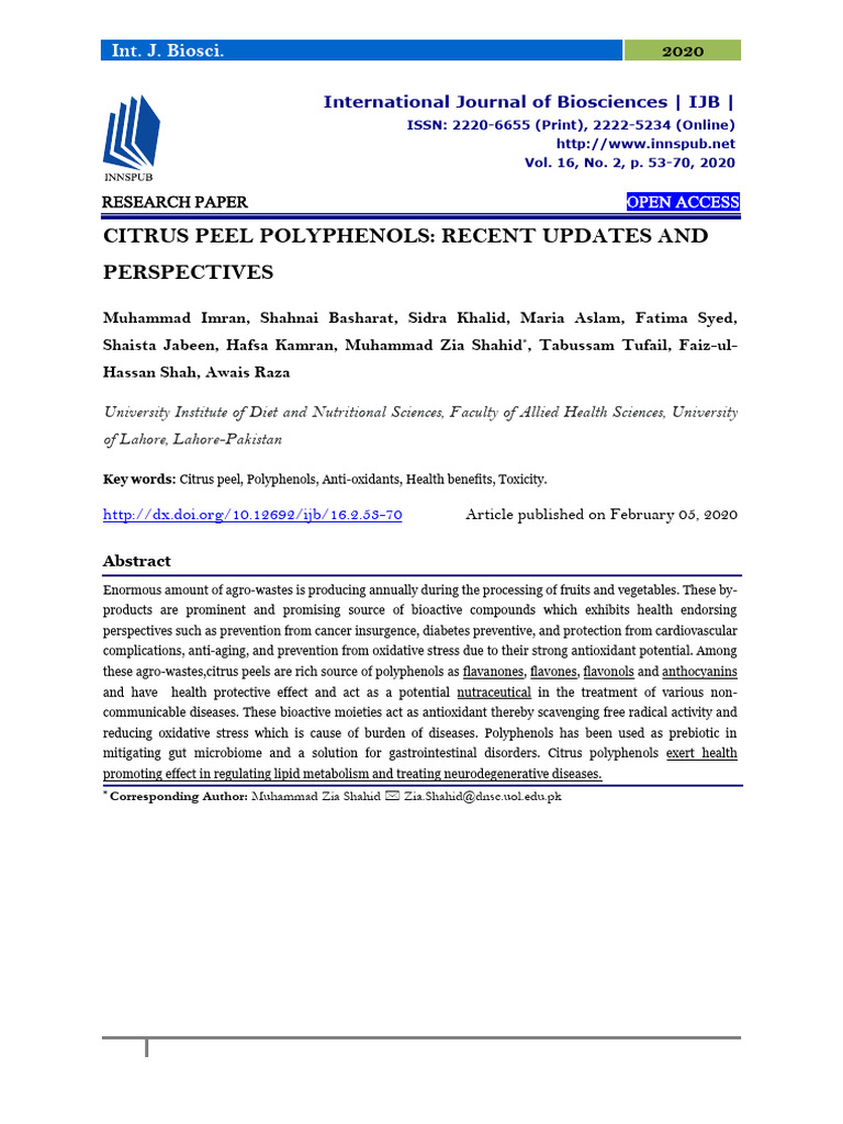 Citrus Peel Polyphenols: Recent Updates and Perspectives | PDF ...