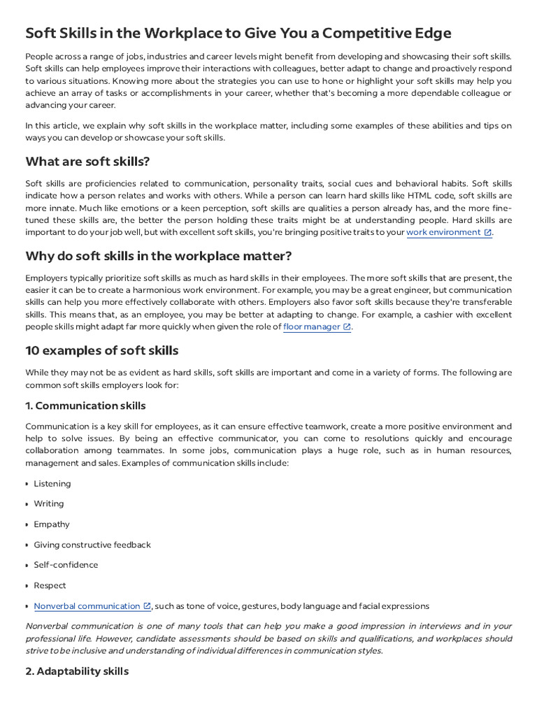 Soft Skills in The Workplace | PDF | Creativity | Skill