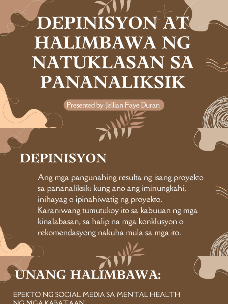 Depinisyon at Halimbawa NG Natuklasan Sa Pananaliksik | PDF