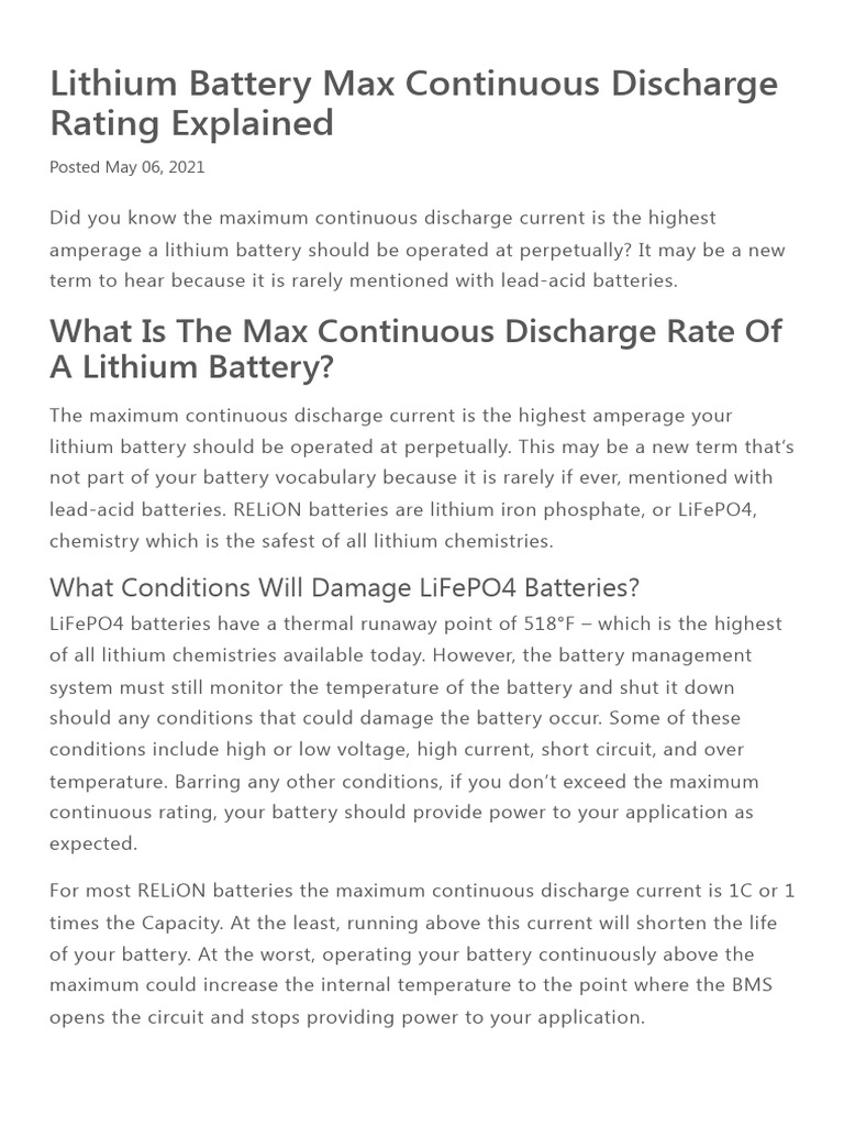 Max Continuous Discharge of LiFePO4 Batteries | PDF